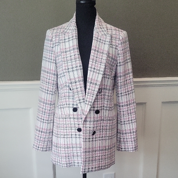 Bar III | Jackets & Coats | Bar Iii Pink And White Checkered Blazer ...